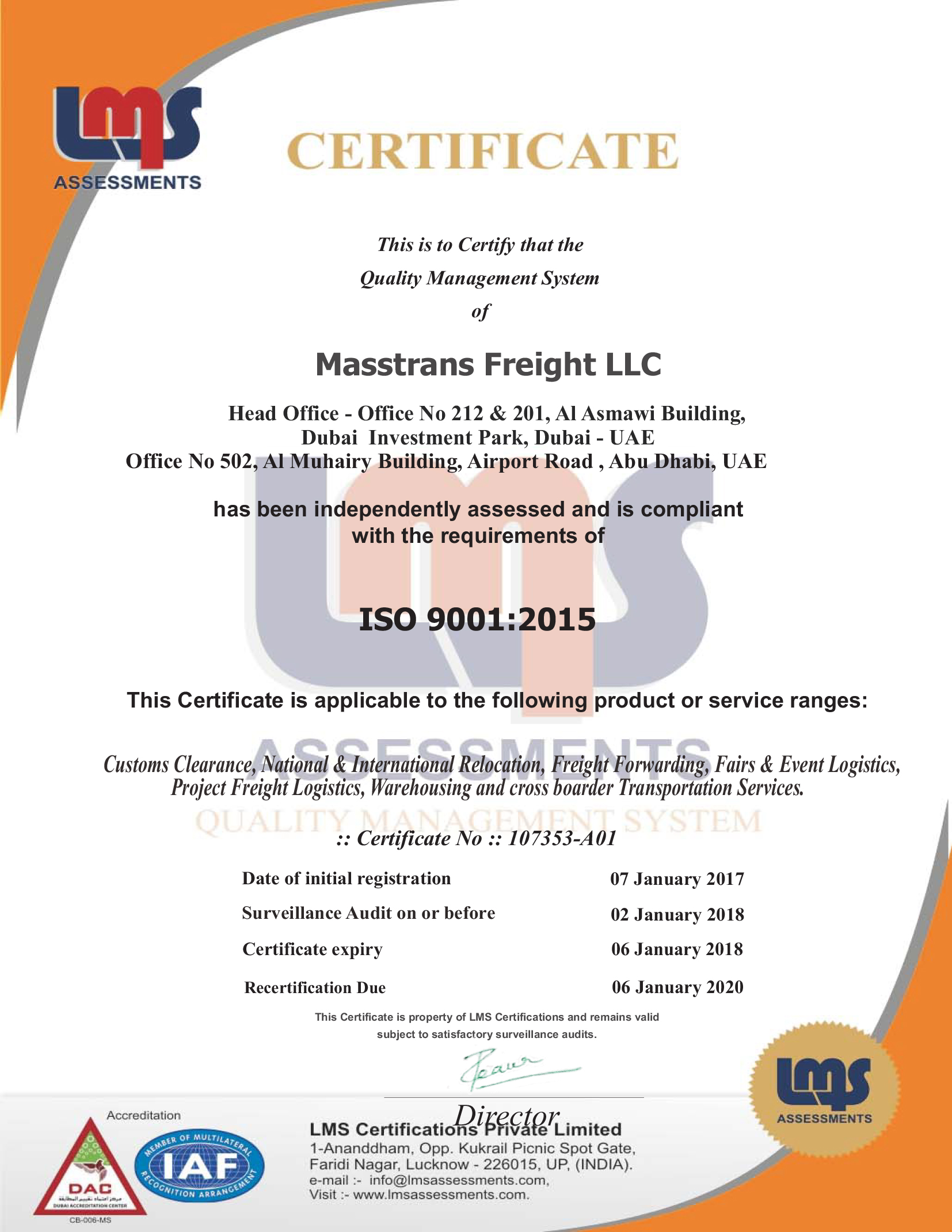 ISO Certified – Masstrans Freight LLC